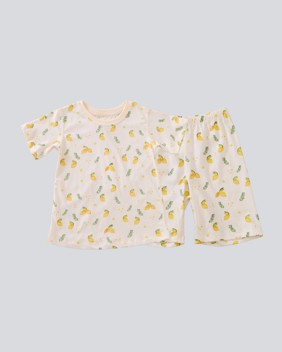 2-pcs Short Sleeve Organic Cotton Pajama Set - Lemon Print – Blara ...