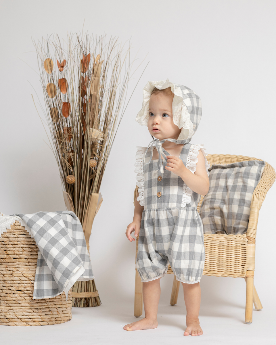 Sleeveless Lace Romper - Grey and White Check – Blara Organic House