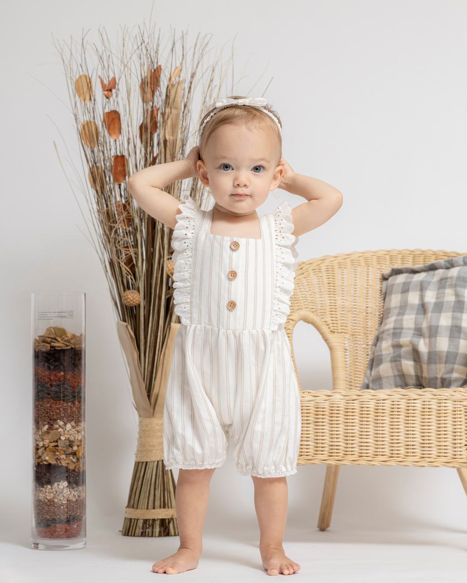 Sleeveless Lace Romper - Brown and White Stripe – Blara Organic House