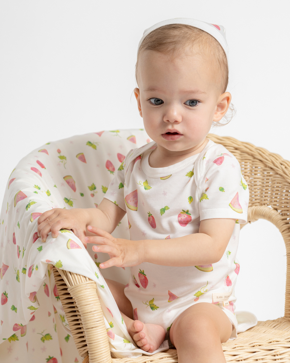 Short Sleeve Bodysuit - Strawberry Print – Blara Organic House