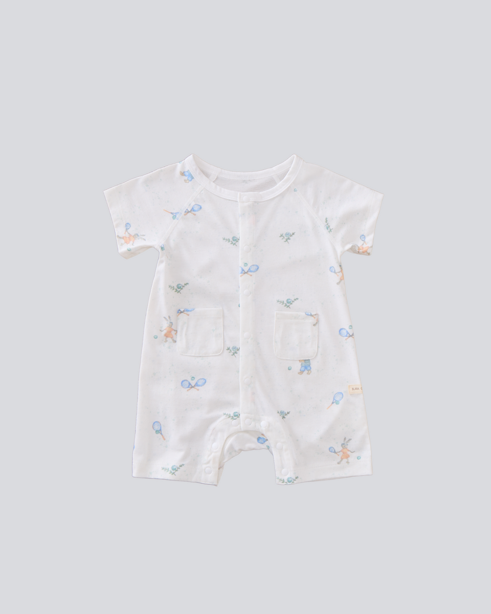 Short Sleeve Playsuit With Pocket - Tennis Print – Blara Organic House